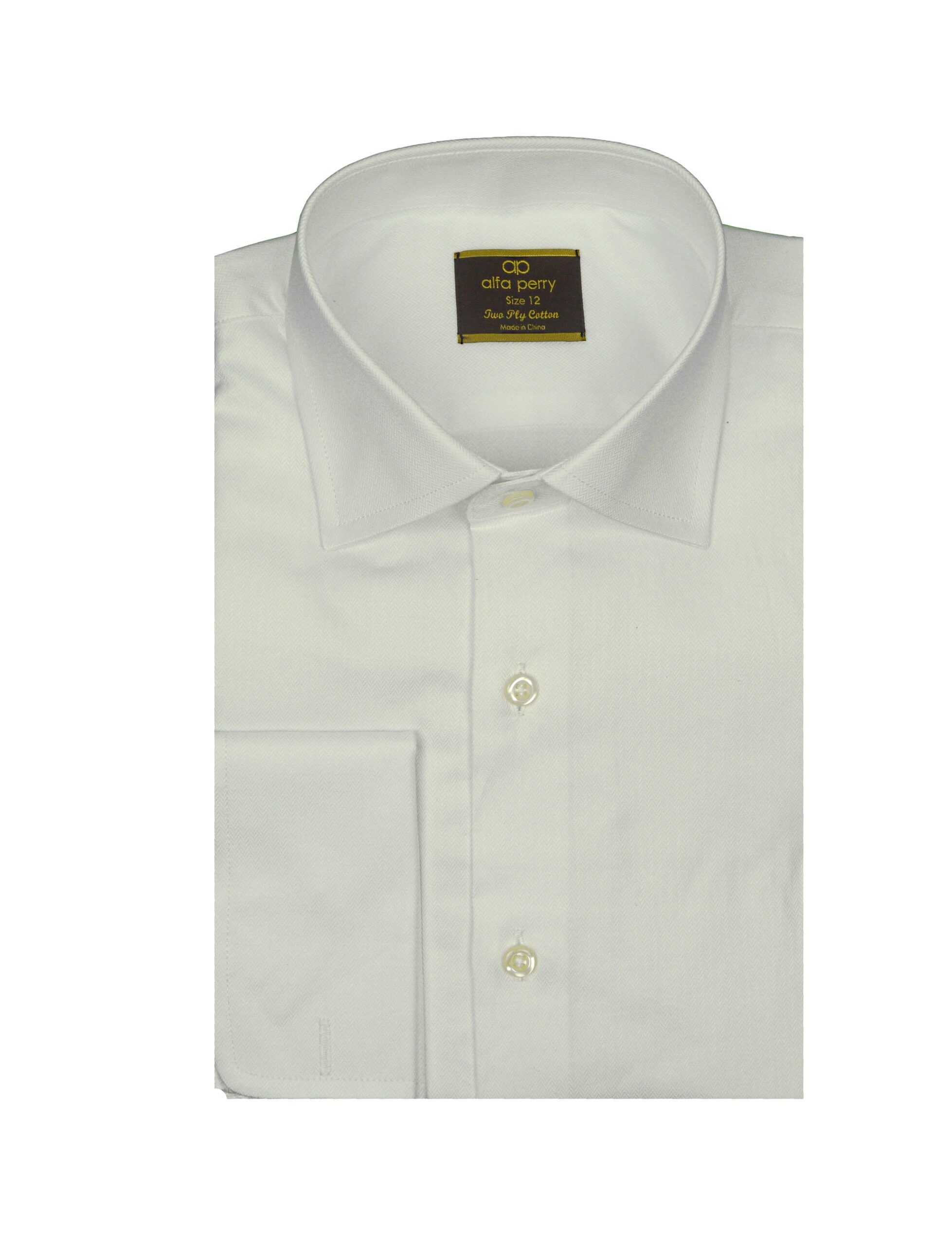 ALFA PERRY Boys French Cuff Herringbone Two-Ply Cotton Dress Shirt ...