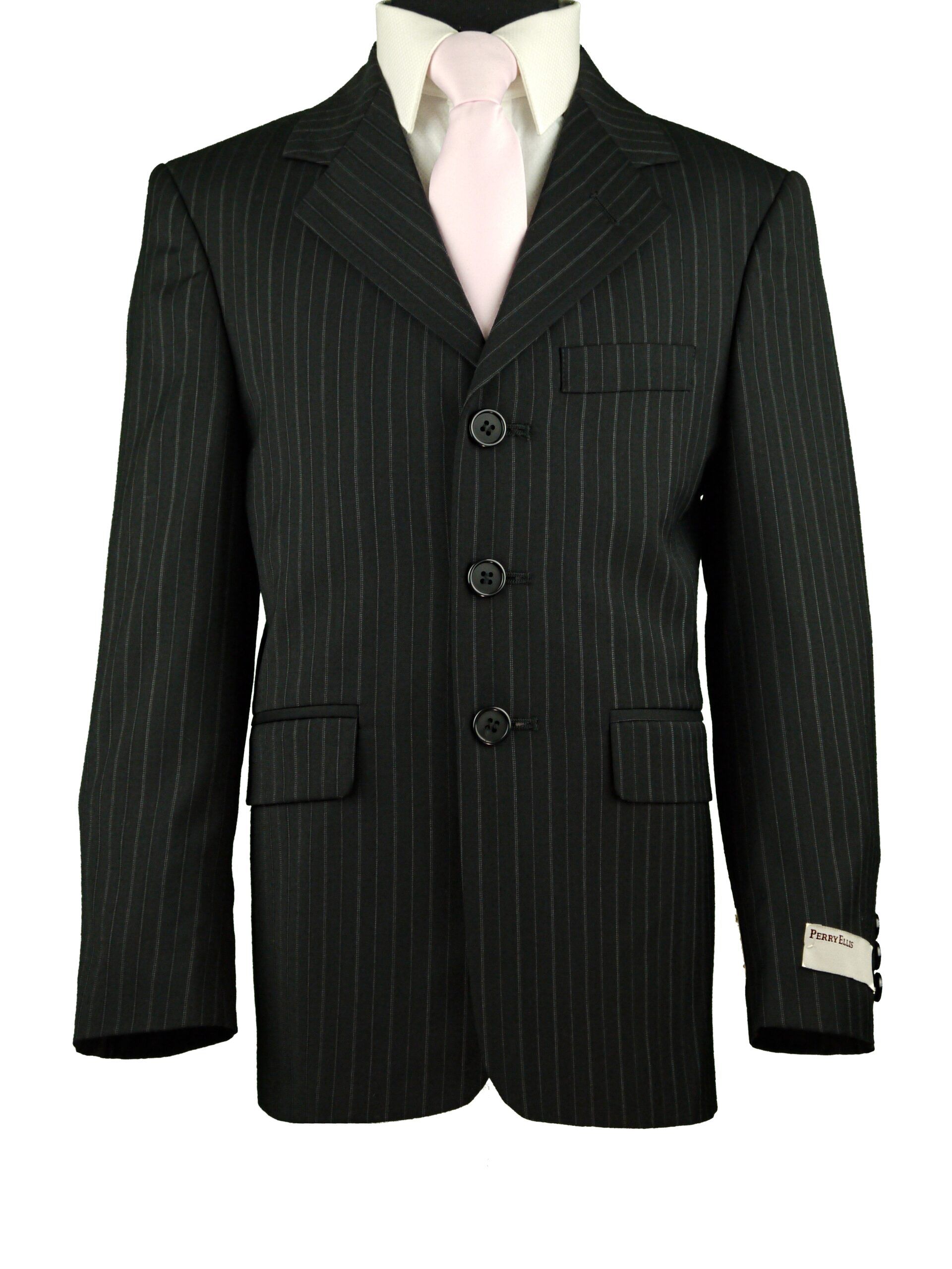 PERRY ELLIS Boys Classic Fit 100% WoolBlack Pinestripe Suit - Pleated ...
