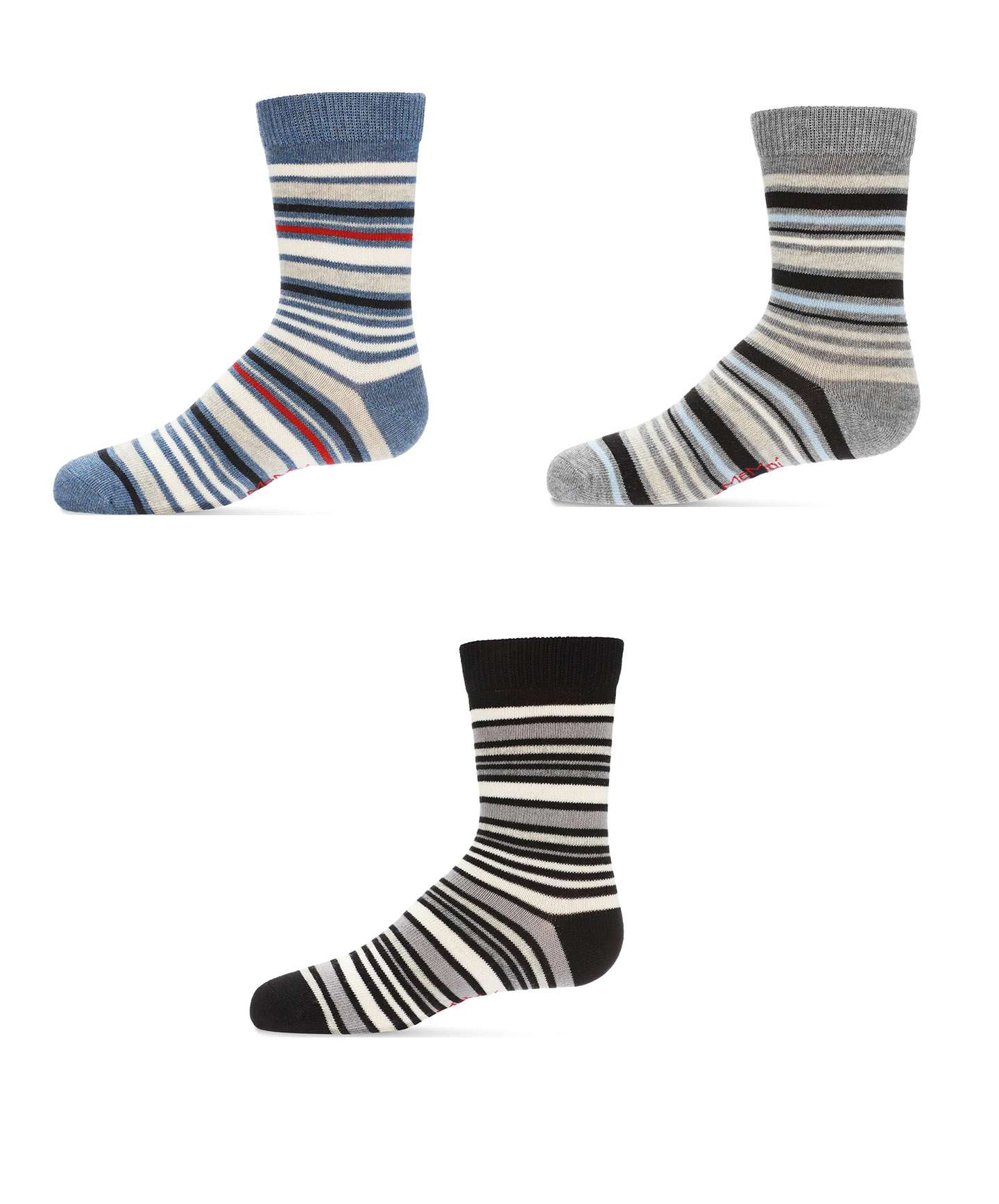 MEMOI Boys Cotton Blend Multi Striped Design Crew Socks -1 Pack - 3 ...