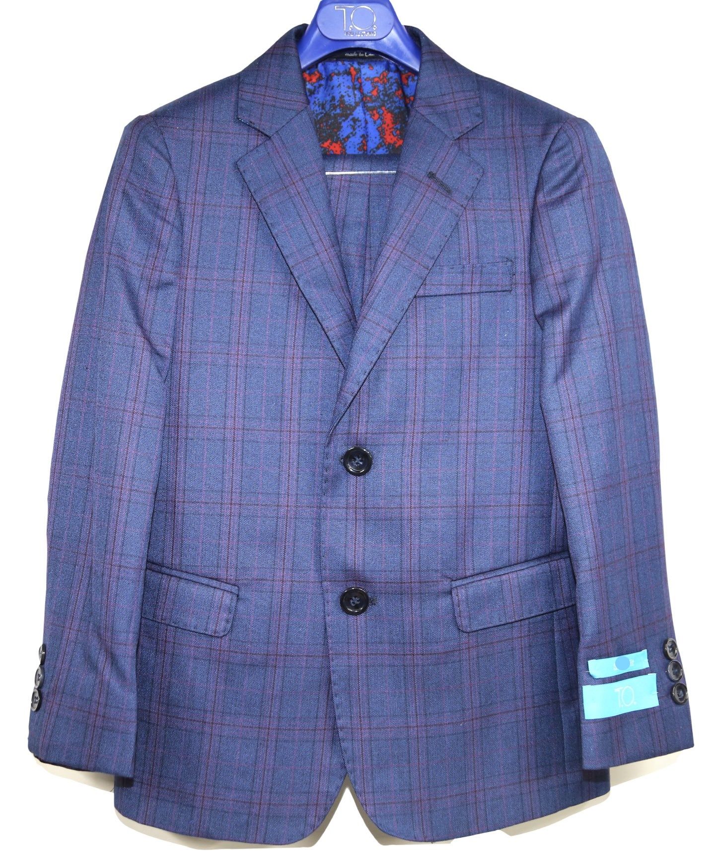 T.O. COLLECTION Boys Slim Fit Microfiber Blend Blue Plaid Design Suit ...
