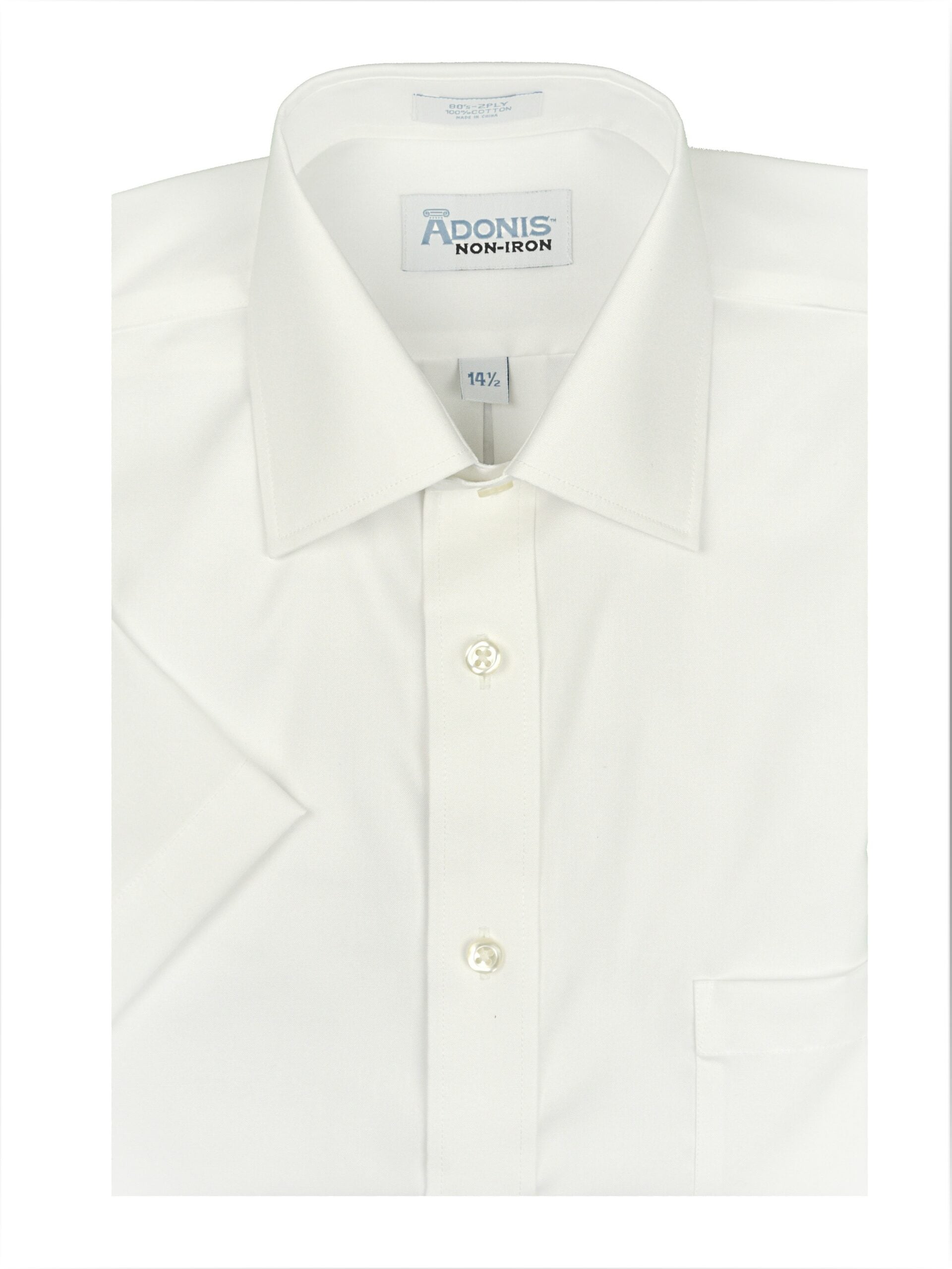ADONIS Men Short Sleeve Classic Fit 100% Cotton Non Iron Solid White ...