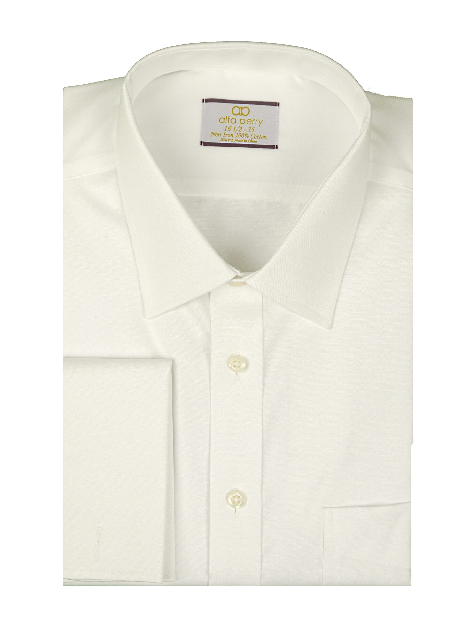 ALFA PERRY Mens 100% Cotton Modern Fit French Cuff Solid White Dress ...