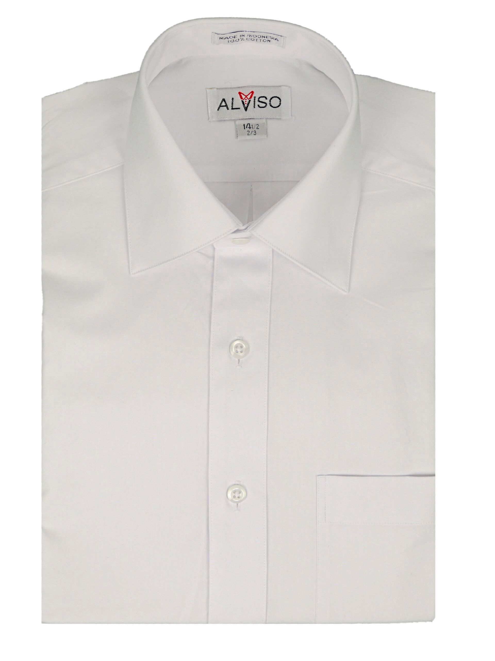 ALVISO Men Solid White Long Sleeve Dress Shirt Classic Fit 100% Cotton - Boytique