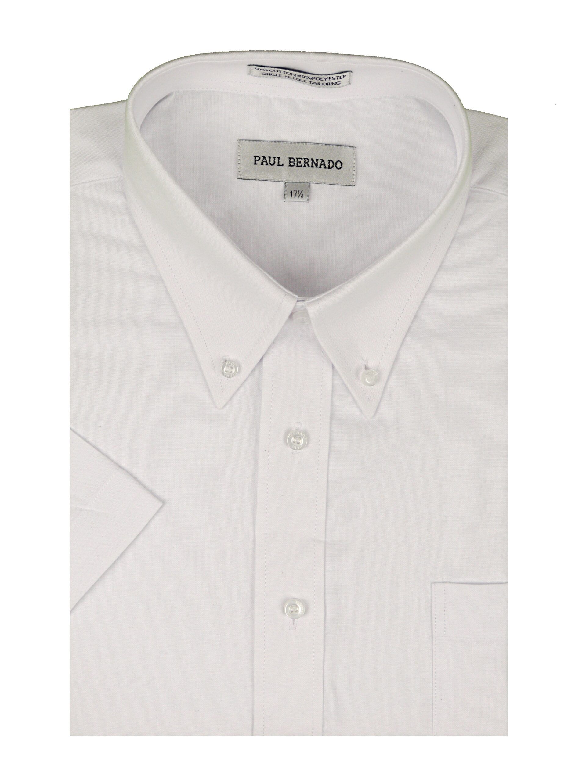 PAUL BERNADO Mens Classic Fit Short Sleeve Oxford Solid White Shirt ...