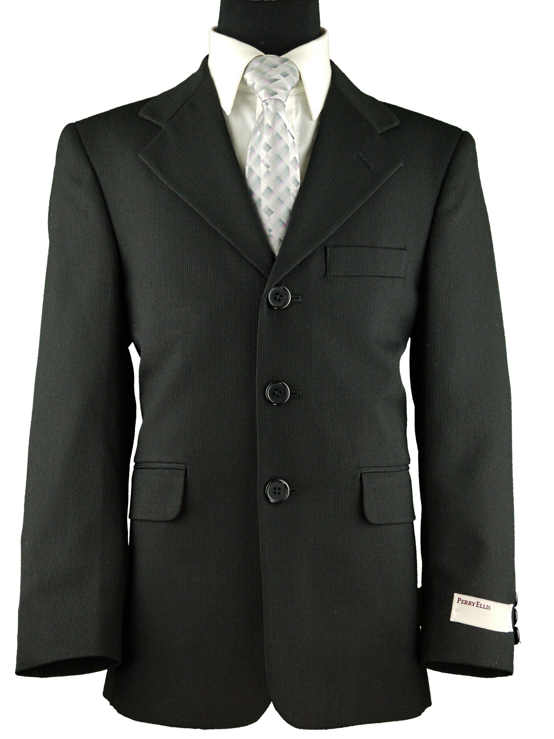PERRY ELLIS Boys Classic Fit Blsck Fine Pinstripe Suit - Pleated Pants ...