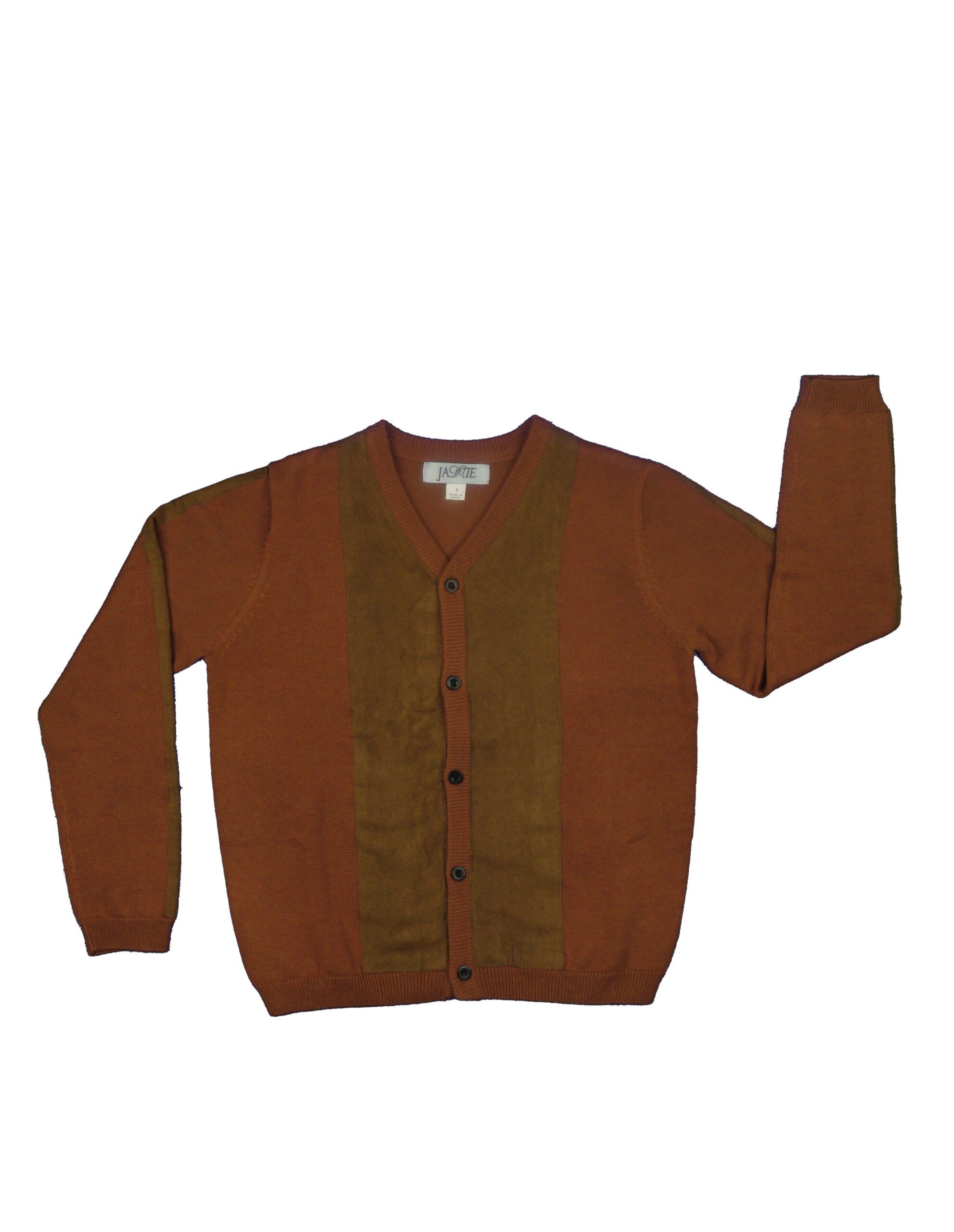 JAMIE Boys Cotton Caramel with Suede V-Neck Cardigan - Boytique